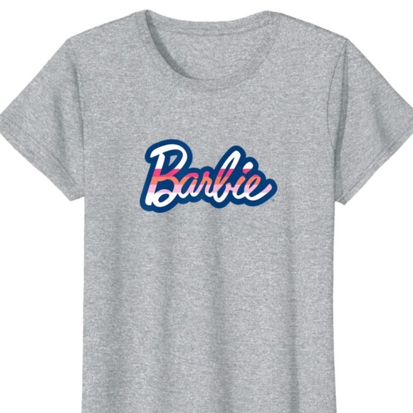 Tops | Gray Barbie Logo Tshirt | Poshmark